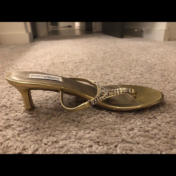 Shoes | Gold Slipon Sandals With A 2 Inch Heel | Poshmark